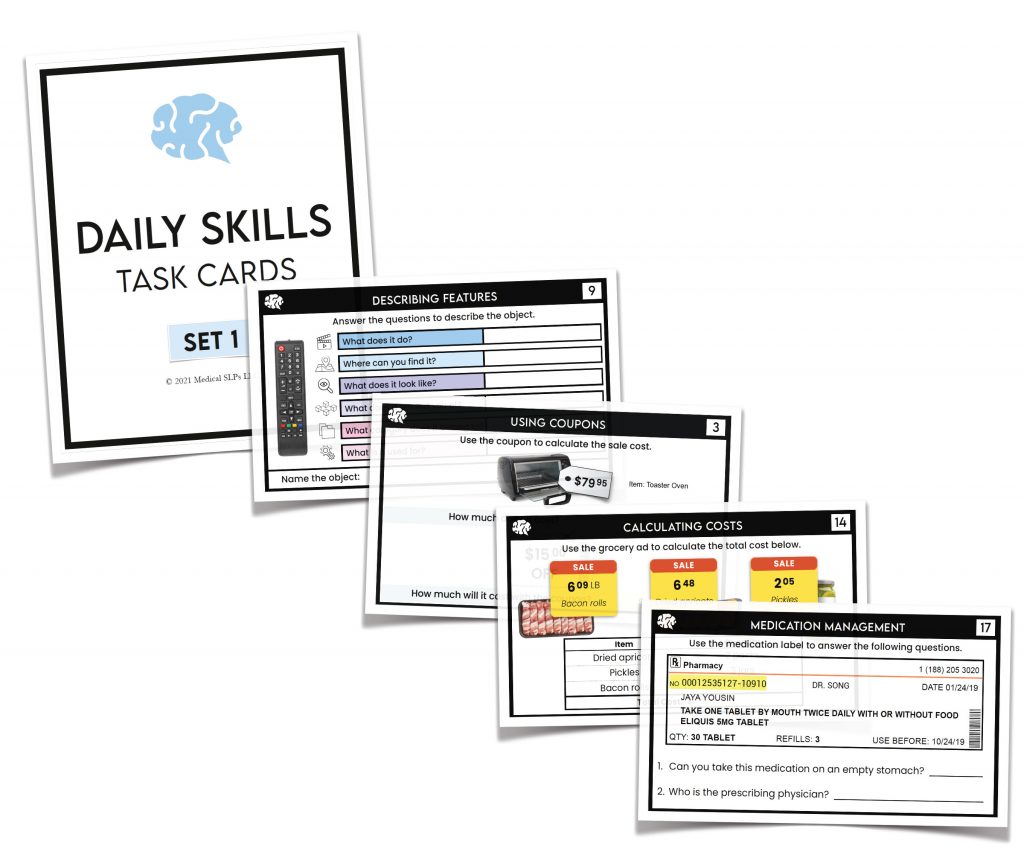 Daily Skills Task Cards - Set 1 - Medical SLPs