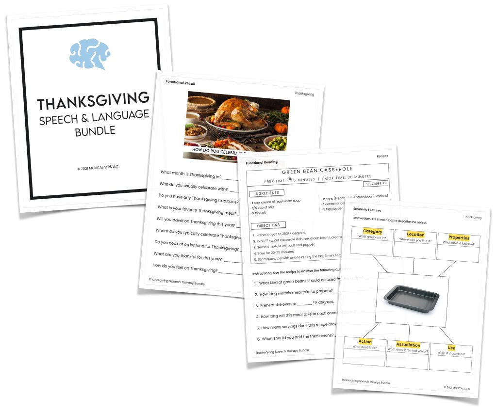 Thanksgiving Speech and Language Bundle - Medical SLPs